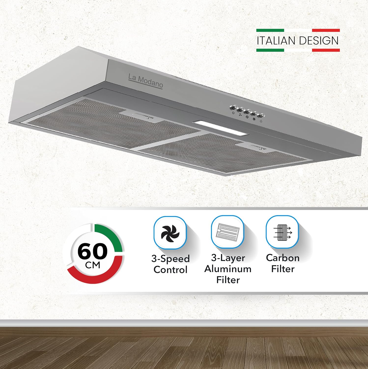 LA MODANO 60cm Slim Stainless Steel Built-In Hood – LMCH606S with 3 ...